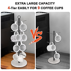 HarJue Mug Holder Tree, Coffee Cup Stand Holder, Thick Base Mug Rack for Kitchen Home Bar Cabinet, 9 Hooks (4-Tier, Matte Black)