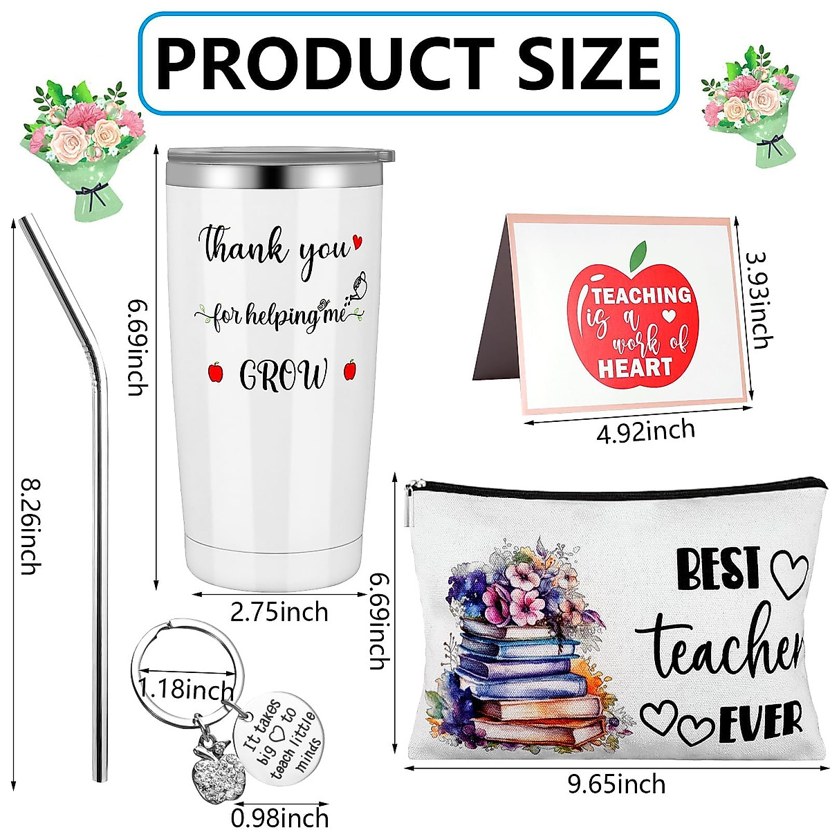 YOOIPI Teacher Appreciation Gifts, Best Teacher Gifts for Women with 20 oz Insulated Tumbler Makeup Bag Keychain and Card Thank You Gifts for Teachers Day Birthday Graduation Thanksgiving Christmas