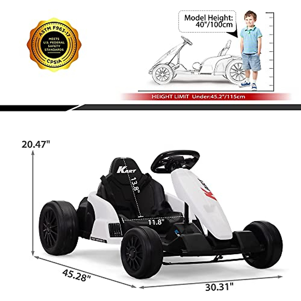 TOBBI 24V Electric Drifting Go Kart for Kids, Electric Ride On Toy w/85W*2 Motors, 8mph Max Speed, Safety Belt, Music, Horn, USB, Battery Powered Ride On Cars for Kids Ages 4-16 Years