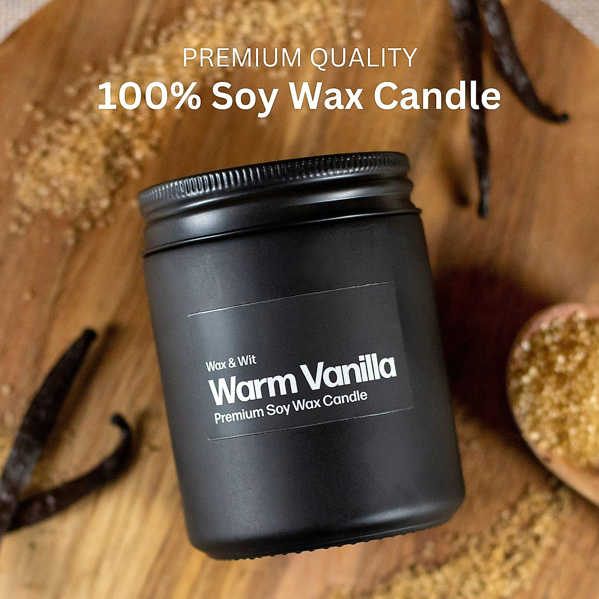 Wax & Wit Black Scented Candles for Men – Warm Vanilla Candle - 9oz, Soy Wax, Cotton Wick, Long Lasting 50 Hour Burn, Aromatherapy for Home - Gifts for Men, Dad, Husband, Boyfriend, Coworker