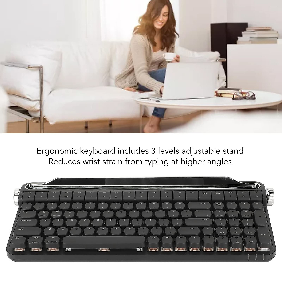 Red Switch Typewriter Mechanical Keyboard, 100 Keys RGB Backlight Retro Bluetooth Gaming Keyboard, Keyboard for Windows for Android for iOS (Black)