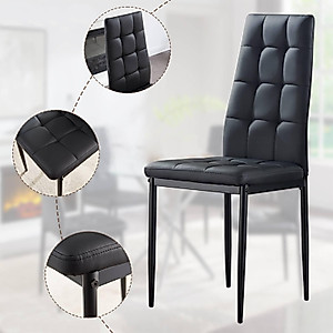WISOICE Black Dining Chairs Set of 2, Kitchen Chairs for Dining Room Chairs, PU Leather Padded Cushion, High Back and Metal Legs