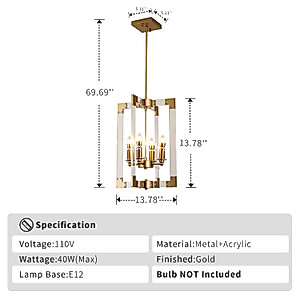 HOTIPRO Modern Gold Chandelier Contemporary Gold Pendant Light 4-Light Hanging Light Fixture for Living Room Dining Room Foyer Kitchen W13.78 Inches… B0C9LZPTXK