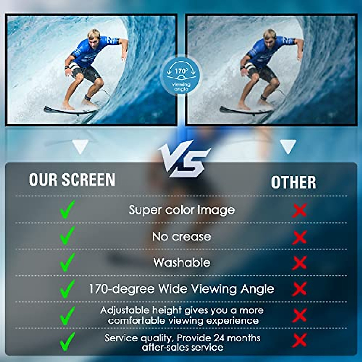 Projector Screen and Stand, LEORFI Outdoor Indoor 120 Inch Projector Screen with Stand, Portable Movie Projection Screen Pull Down 16:9 4K Full HD Support Height Adjustable for Home Theater Camping