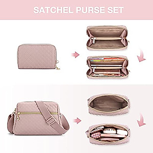 BAGSMART Women Tote Bag, Large Shoulder Bag for Women Top Handle Satchel Purse Set 3pcs, (pink)