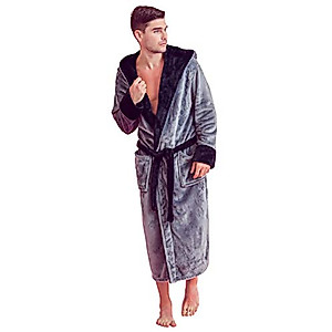 Soft Touch Linen Men’s Full-Length Warm and Plush Hooded Fleece Bathrobe