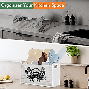 Fabuday Kitchen Utensil Holder for Counter Wooden - Extra Large Cooking Utensil Caddy for Spoon, Spatula Utensils, Rustic Farmhouse Utensils Organizer Countertop