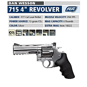 ASG Dan Wesson 715 Pellet Gun Revolver .177 Caliber Air Pistol, 4"