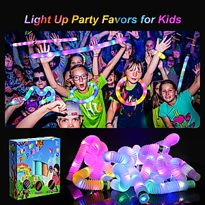 Light Up Pop Fidget Tubes Party Favors for Kids, 12 Pack Glow in The Dark Party Supplies Toddler Sensory Toys, Large Glow Sticks as Goodie Bag Stuffers and Birthday Party Pack Return Gifts for Kids