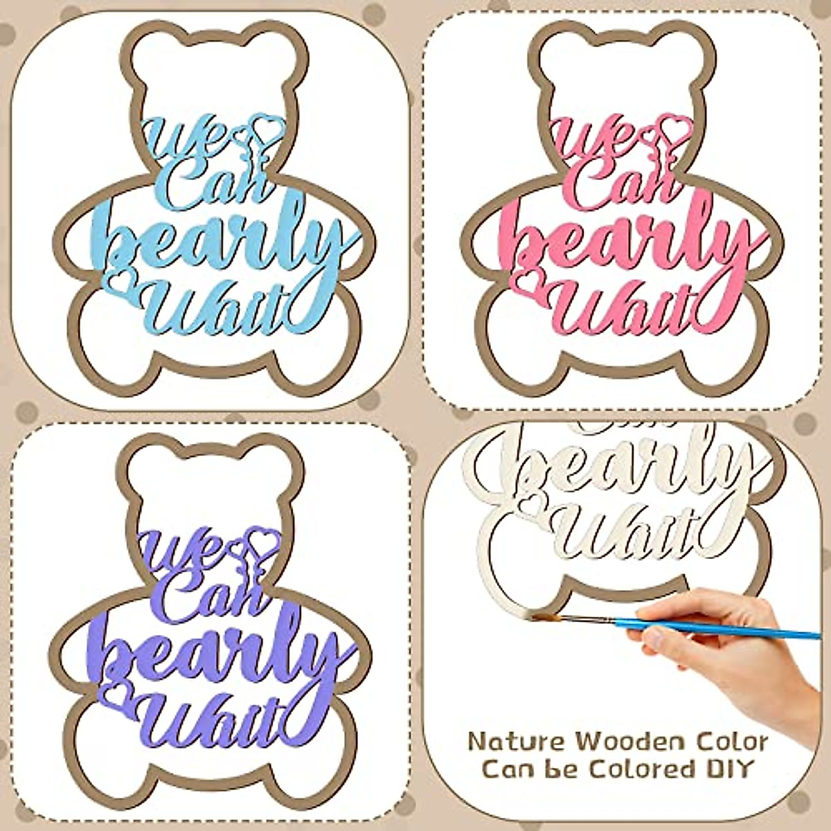 We Can Bearly Wait Baby Shower Decorations Baby Bear Sign Hanging Baby Sign We Can Bearly Wait Baby Sign Gender Reveal Door Hanging Photo Props for Boy Girl Birthday Party (Wooden, Bear Shape)