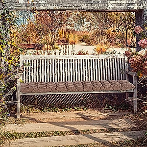 ELFJOY Lounge Chair Cushion Faux Linen Zero Gravity Chair Cushion with Ties Thick Padded Long Bench Cushion for Recliner Chaise Longue Sun Lounger Bench Porch Swing Coffee 63 Inch