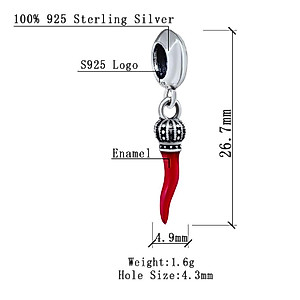 2025 Italian Horn Charms Dangle fit Pandora Lucky Bracelet, 925 Sterling Silver Italy Red Chili Pepper Pendant Beads with Regal Crown, Gifts for Grandma/Travel/Good Luck/Christmas
