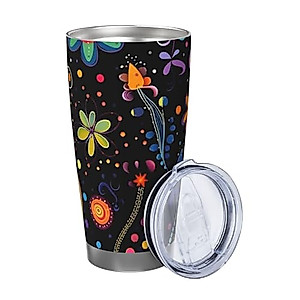 AYCZN Abstract Flower 20 OZ Tumbler Stainless Steel Travel Coffee Mug, Boho Floral Insulated Water Bottle with Lid and 2 StrawsLeakproof Thermal Cup