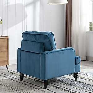 DM Furniture Midcentury Modern Accent Chair Velvet Arm Chairs Comfy Reading Chair Single Sofa Couch for Bedroom/Living Room/Salon, Light Blue