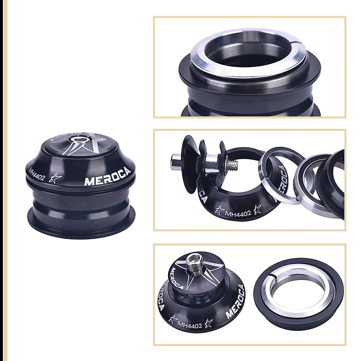 Bike Headset Set 44mm Aluminium Alloy Bearing Headset Mountain Bike Road Head Tube Accessories(Black)