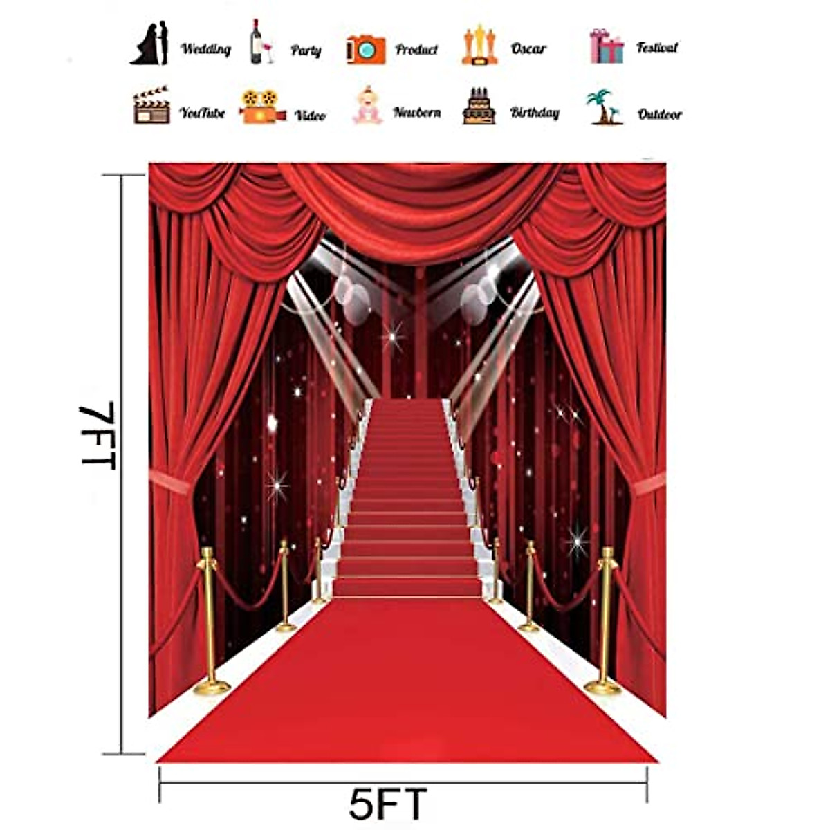 Hollywood Theme Party Decorations Photo Backdrops Red Carpet Backgrounds Vinyl Photography Background Backdrops for Wedding Birthday Party Decoration 5x7ft 053