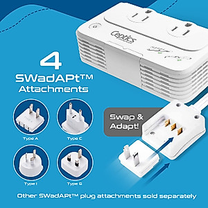 Ceptics 200 W Voltage Converter, Convert 220 V to 110V for Devices Like Curling Iron, Straightener, Chargers, Step Down World Power Plug - 4 USB PD 18W Fast Charging - EU/AU/UK/US Included