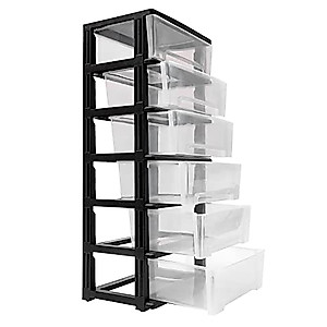 Gdrasuya10 Plastic Drawers Dresser with 6 Drawers, 19.7 x 13 x 43inches Plastic Tower Closet Organizer with Wheels Suitable for Apartments Condos And Dorm Room, (Black)