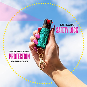 Pepper Spray Maximum Strength Self Defense Keychain for Women, 12-Foot Spray Range & UV Dye - Glitter