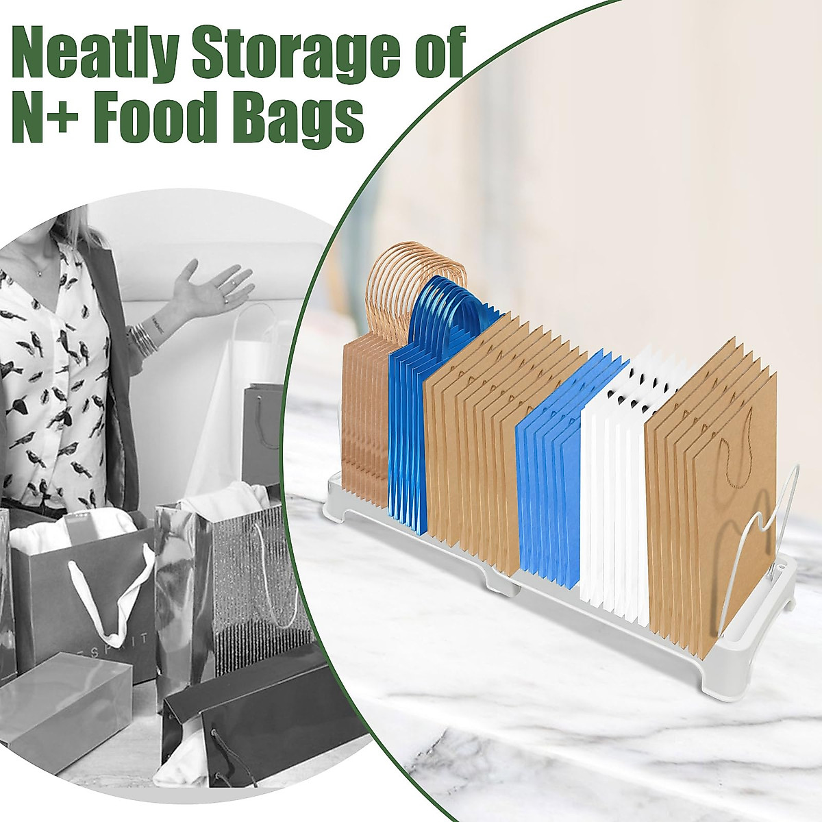 Sibosen Reusable Shopping Bag Organizer, Adjustable Shelf Dividers, Great for Storing Folded Cloth and Paper Grocery, Food Storage, Lunch, Shopping and Gift Bags