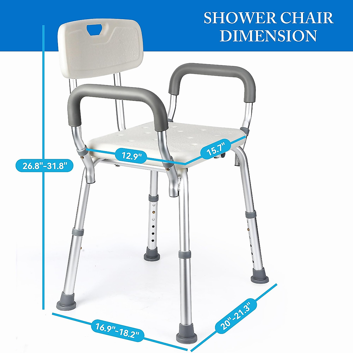 IDEALHOUSE Shower Seat, Adjustable Height Shower Chair, with Padded Armrests and Back, Inside Shower Seat Support 350 Lb Capacity, Slip Resistant Shower Seat for Bathtub