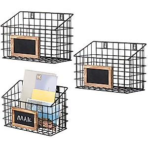 MyGift Black Metal Wire Hanging Storage Basket with Chalkboard Labels, Small Organizer Bin, Set of 3