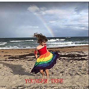 YOUNGER TREE Toddler Baby Girls Rainbow Dress Princess Sleeveless Halter Beach Tutu Sundress (4-5T, Colours)