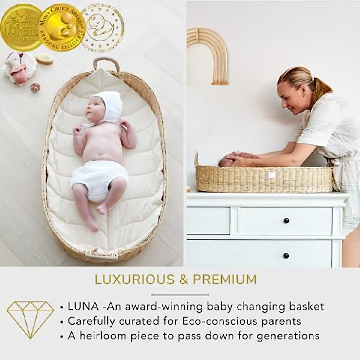 BEBE BASK Premium Nursery Bundle - Matching Baby Changing Basket & Baby Diaper Caddy Organizer - Handmade & Organic