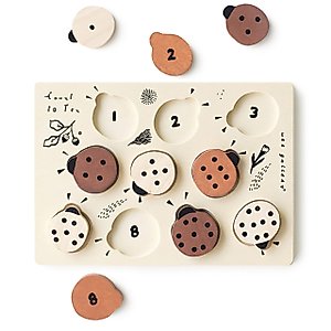 Wee Gallery Wooden Tray Puzzle Count to Ten Ladybugs - Montessori Toys for Early Learning & Fine Motor Skill Development - Sustainable Educational Toys for Kids - (10x 7 Inches)