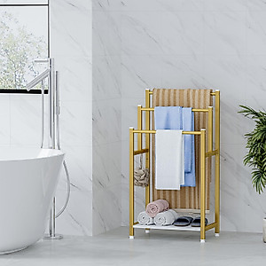 Honiter Towel Racks for Bathroom, 3 Tier Free Standing Towel Rack, Blanket Rack, Metal Towel Holder with Shelf for Bathroom Accessories Organizer for Bath Storage & Hand Towels, Next to Tub or Shower