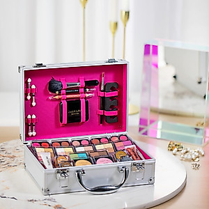 DUER LIKA Makeup Kit for Girls and kids 8-12 Carry All Makeup Train Case with Pro Makeup for Teens Women Full Starter Cosmetics Set (SILVER)