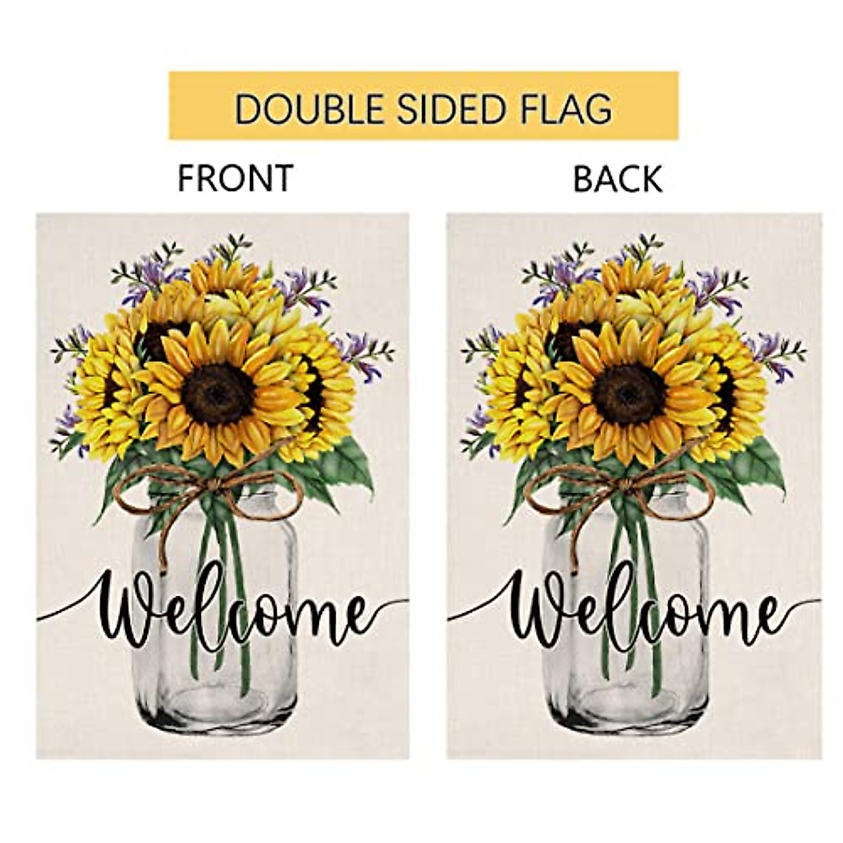 Summer Sunflower Garden Flag 12x18 Vertical Double Sided Welcome Summer Mason Jar Flowers Farmhouse Outside Decorations Burlap Yard Flag BW129