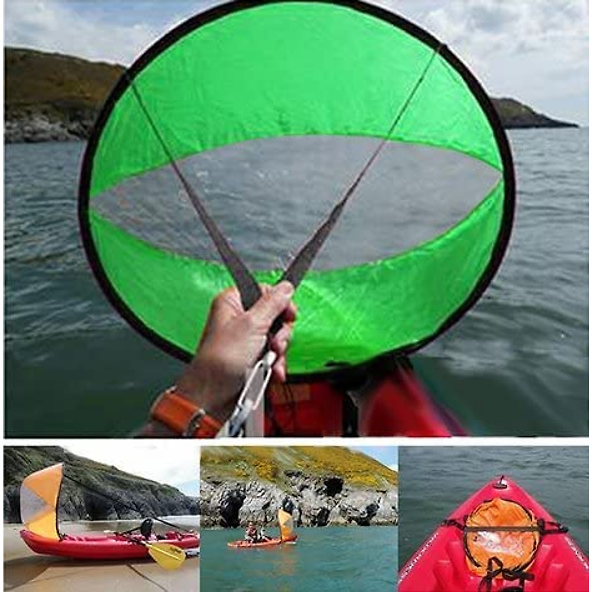 Estink Kayak Wind Sail Kayak Sail Paddle 42 Inches Foldable Clear Window Kayak Paddle Board Sail with Storage Bag Kayak Accessories, Kayak Sail for Outdoor(12, Green)