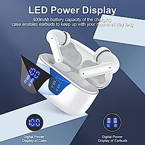 ZIUTY Wireless Earbuds, Bluetooth 5.3 Headphones 50H Playtime with LED Digital Display Charging Case, IPX5 Waterproof Earphones with Mic for Android iOS Cell Phone Computer Laptop Sports (White)
