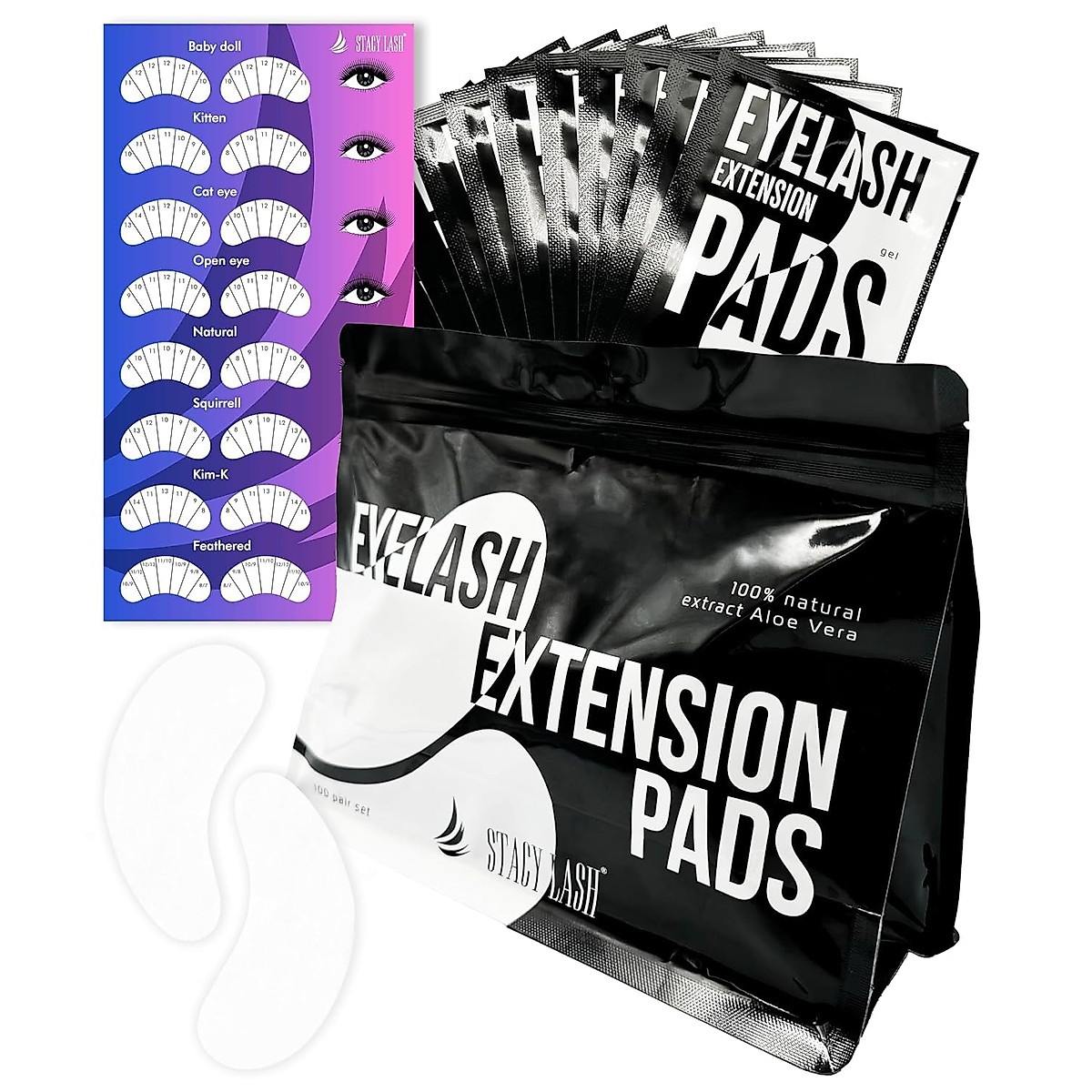 100 Pairs Set Premium Under Eye Gel Pads for Eyelash Extension - Lint Free Patches with Vitamin C and Aloe Vera by Stacy Lash supplies and Beauty tools - Hydrogel Eye Pads - Skin Moisturizes