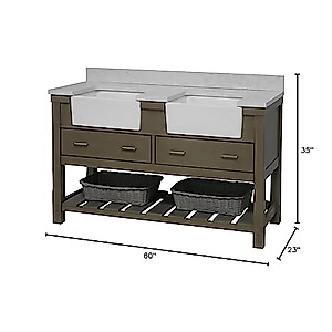 Kitchen Bath Collection Charlotte 60-inch Double Farmhouse Vanity (Engineered Carrara/Weathered Gray): Includes Weatherd Gray Cabinet with Engineered Carrara Countertop and White Ceramic Apron Sinks