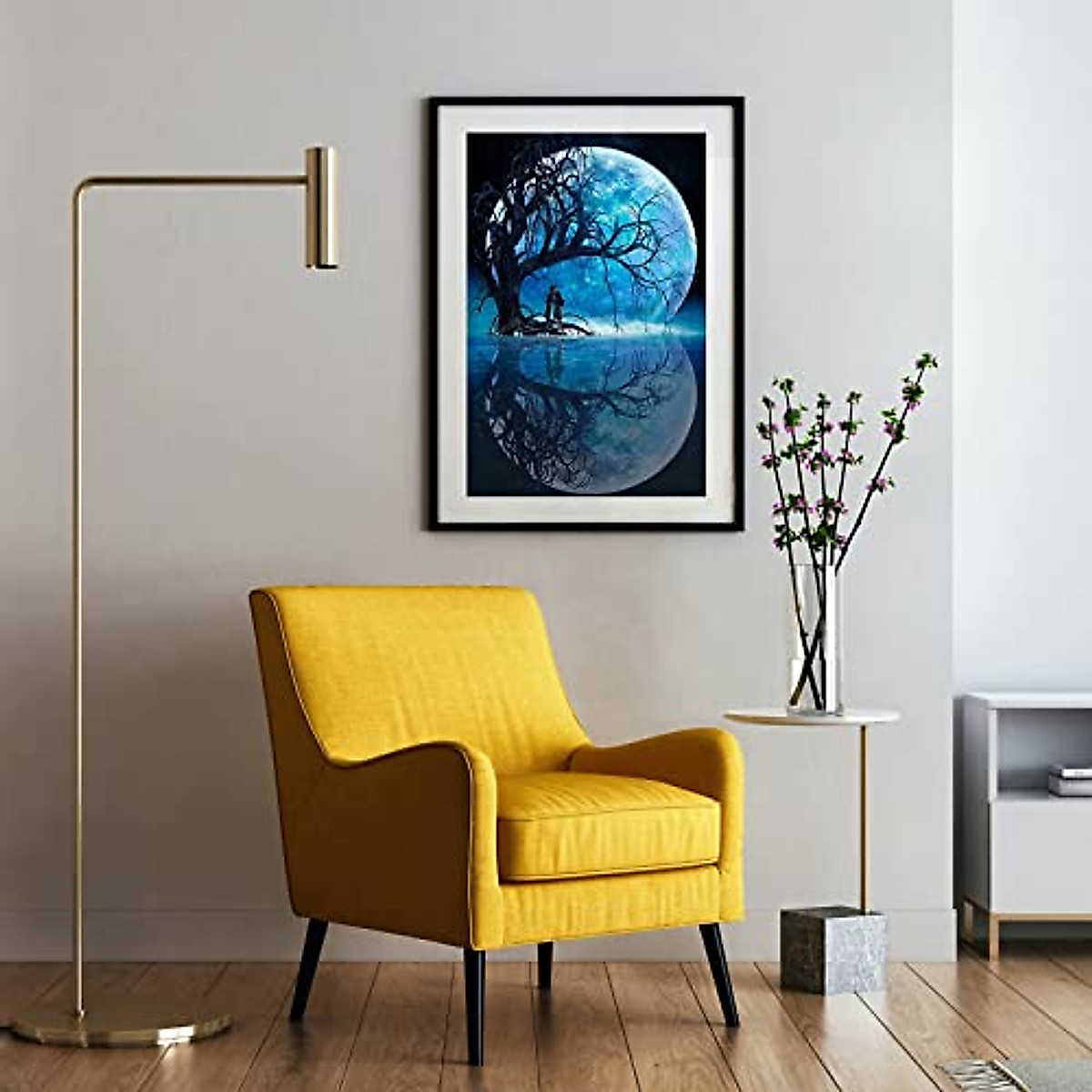 Paint by Number for Adults, CAYUDEN 16"x 20" Acrylic Paint by Numbers for Adults Beginner Kids Landscape Painting by Numbers on Canvas with 3 Brushes Moon Adult Paints by Number Kits Painting Set