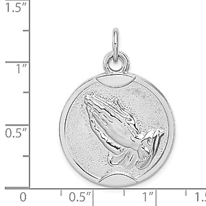 Solid 925 Sterling Silver Praying Hands Serenity Prayer on Back Pendant Charm Medal - 30mm x 20mm