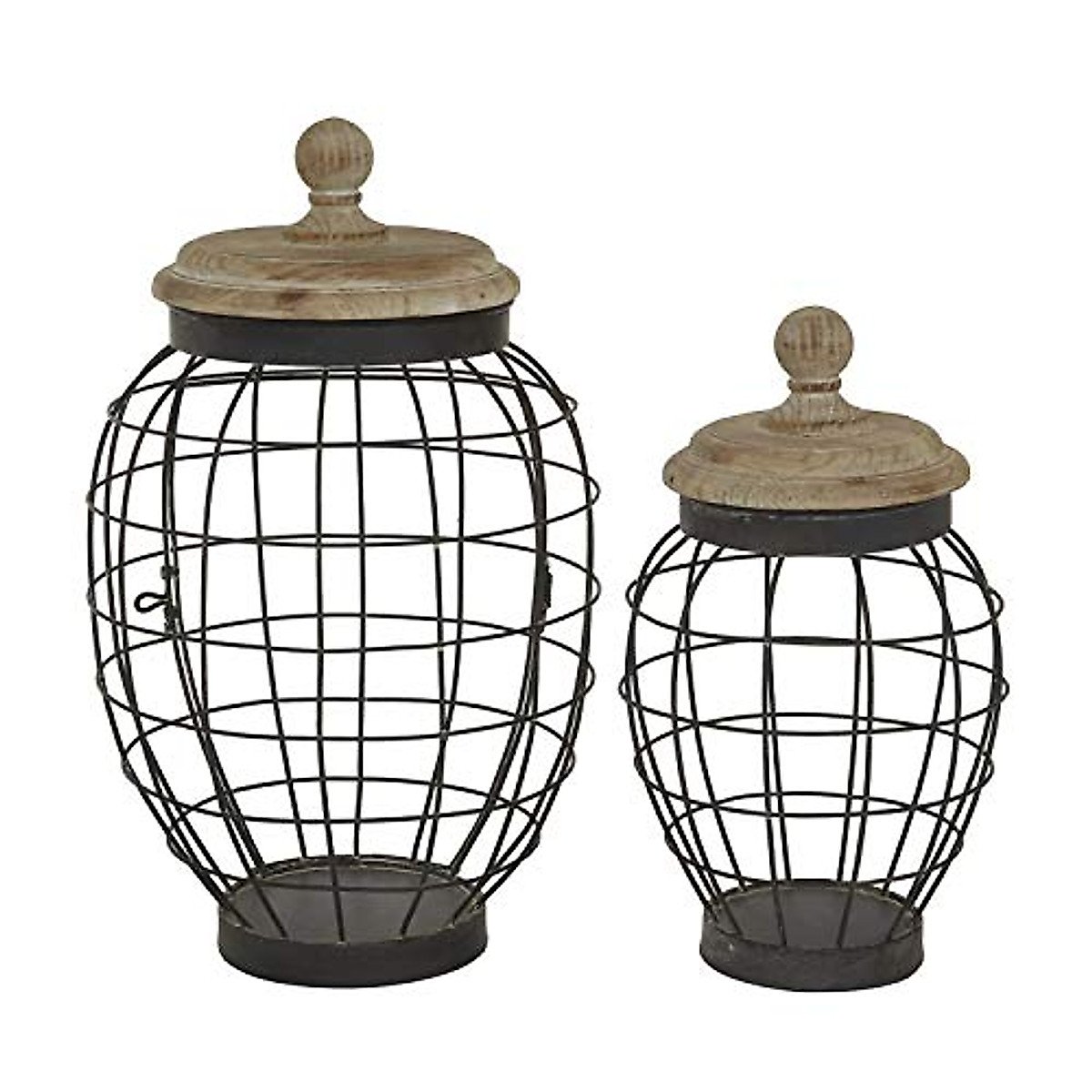 Deco 79 Metal Amphora Decorative Jars, Set of 2 12&quot;, 15&quot;H, Black