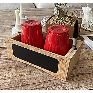 RaekerNow Organic Bamboo Double Solo Cup Holder with Marker Slot, Chalkboard and chalks for Disposable Cups, Party Organizer (Marker and Cups not Included)
