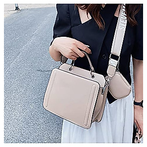 ZINGINGEN PU Leather Tote Bag for Women,Fashion Handbag Shoulder Crossbody Bags with Double Shoulder Straps (Color : Khaki)