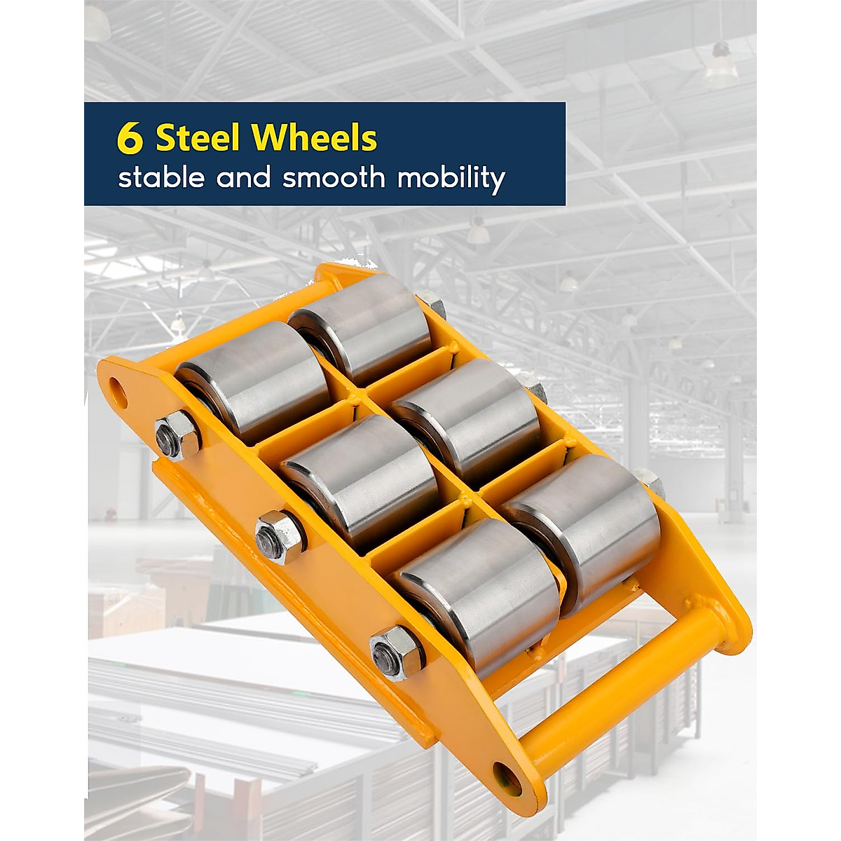 FAHKNS Machinery Moving Skate Heavy Duty Machinery Skates Cargo Mover 8T Machine Skates with 360° Rotation Cap 6 Steel Rollers for Heavy Duty Industrial Moving Equipment(Yellow)