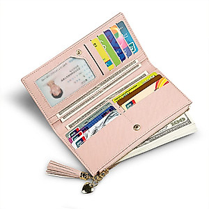 YaJaMa Women Wallet Long PU Leather Solid Credit Card Case Holder Organizer Zipper Coins Purse Cellphone Pouch with Tassel (Red)