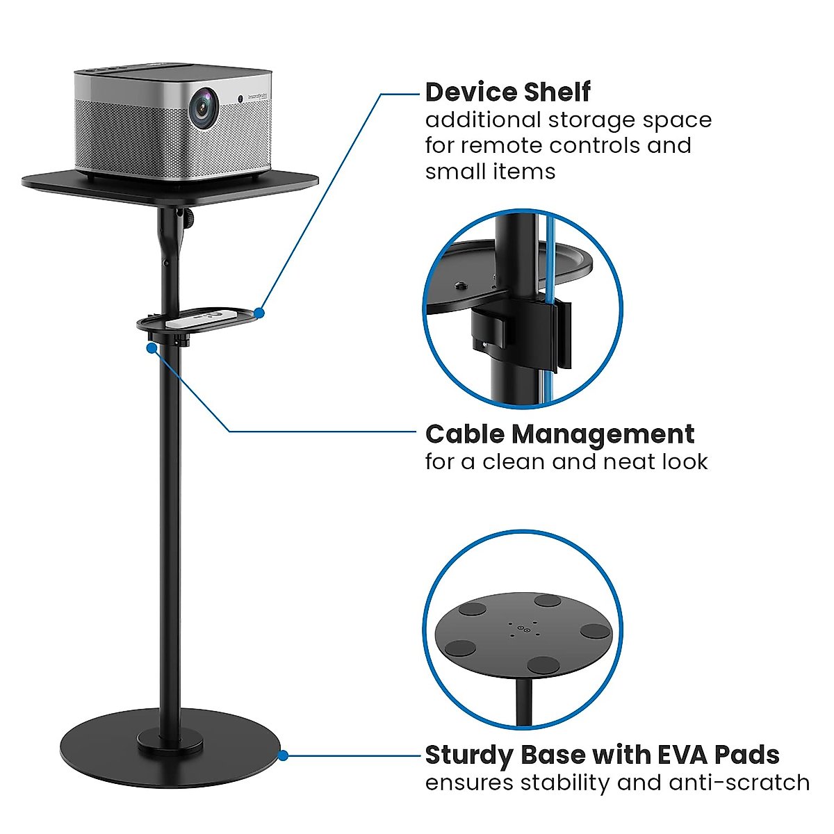 Mount-It! Dual Use Projector Stand, 2 Mounting Options: 1/4" Screw and Platform Portable Projector Stand For Mini Projectors Adjustable Height Floor Stand 13.2 lb load, For Home, Office, Studio, DJs