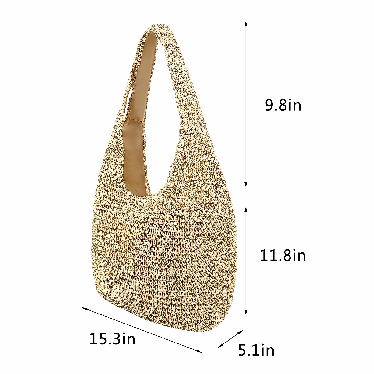 Naimo Women Straw Bag Woven Fishing Net Tote Handbag Rattan Shoulder Bag Weaving Straw Travel Beach Bag