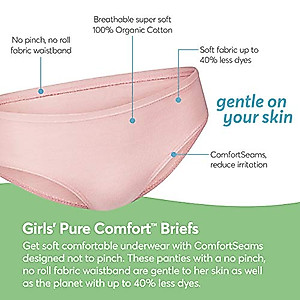 Hanes Ultimate Girls' Underwear, Pure Comfort Organic 100% Cotton Panties, Briefs, 8-Pack, Hipster-Print Solid Assorted, 12