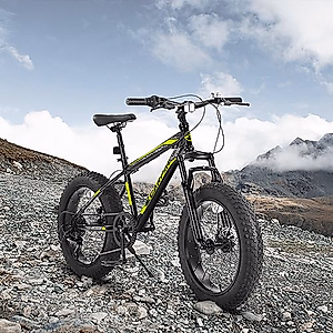 Elecony Ecarpat 20/24/26 Inch Fat Tire Mountain Bike Teenages Boys Girls 7/21 Speed, Front Suspension Disc Brake Bicycle, Carbon Steel Frame Mountain Trail Bike, Beach Bicycle