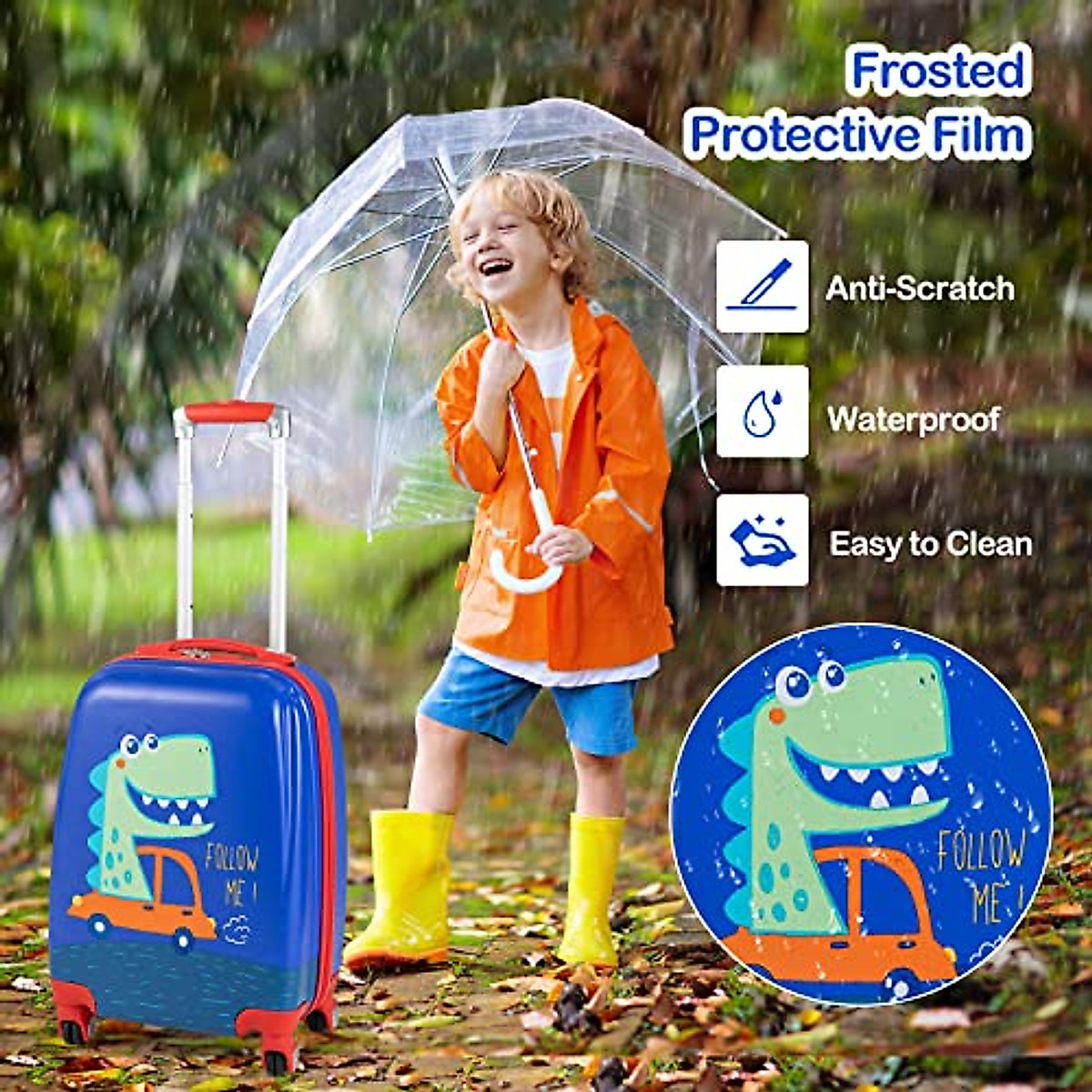 Olakids Kids Luggage Set, 12’’ Travel Backpack and 18’’ Carry on Suitcase with Rolling Spinner Wheels for Children Boys Girls, 2 Pcs Trolley Case Gift for Toddlers (Blue Dinosaur)