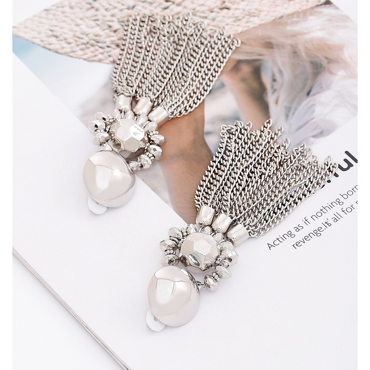 Bohemian Tassel Chandelier Dangle Earring For Women Clip On Earrings Long Drop Statement Earrings (silver)