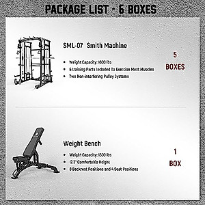 MAJOR LUTIE Smith Machine with Weight Bench, SML07 1600lbs Power Cage with Weight Bar and Two LAT Pull-Down Systems and Cable Crossover Machine, Exercise Machine Attachment Black (2023 Upgrade)
